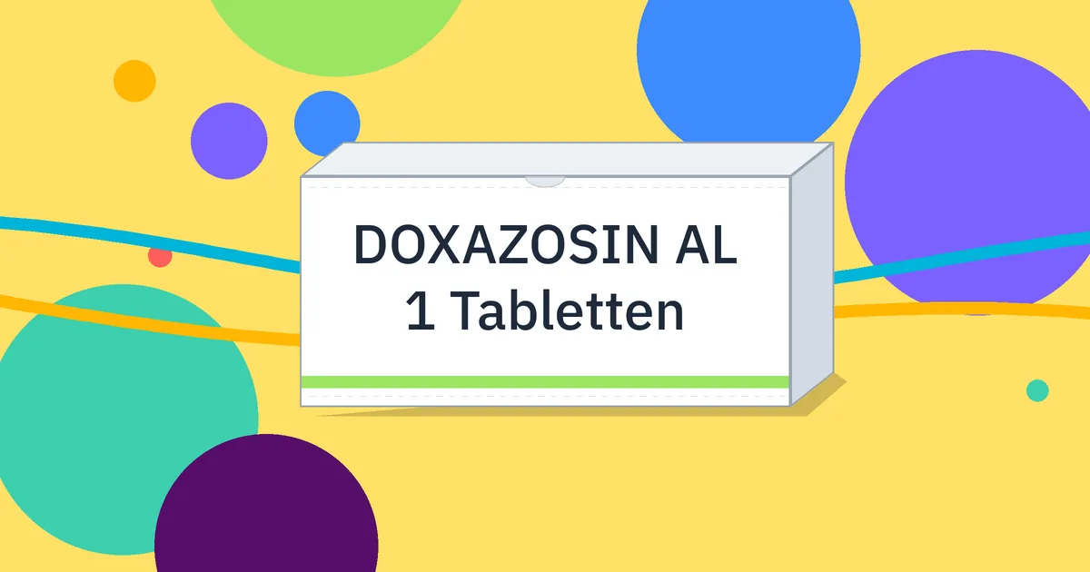 Symbolbild: Packung mit der Aufschrift DOXAZOSIN AL 1 Tabletten (PZN 00629873) – Verfügbarkeit und Bezug in Apotheken in Frankfurt am Main