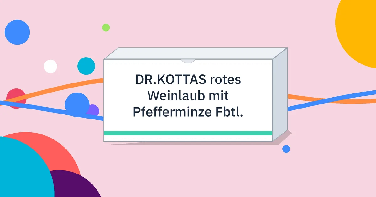Symbolbild: Packung mit der Aufschrift DR.KOTTAS rotes Weinlaub mit Pfefferminze Fbtl. (PZN 09919590) – Verfügbarkeit und Bezug in Apotheken in Frankfurt am Main