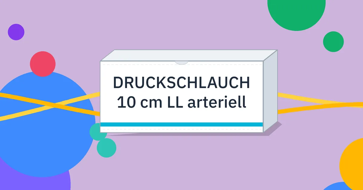 Symbolbild: Packung mit der Aufschrift DRUCKSCHLAUCH 10 cm LL arteriell (PZN 17486604) – Verfügbarkeit und Bezug in Apotheken in Frankfurt am Main