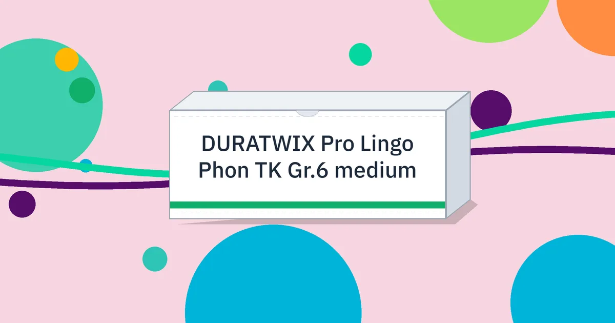 Symbolbild: Packung mit der Aufschrift DURATWIX Pro Lingo Phon TK Gr.6 medium (PZN 19346155) – Verfügbarkeit und Bezug in Apotheken in Frankfurt am Main