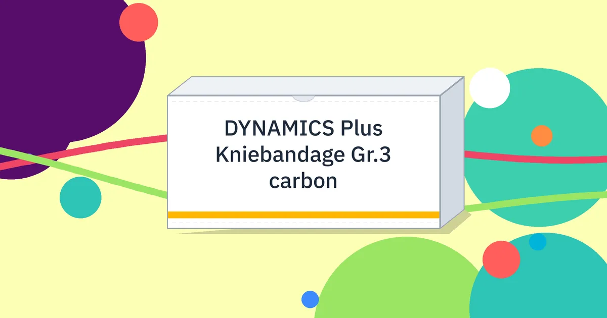 Symbolbild: Packung mit der Aufschrift DYNAMICS Plus Kniebandage Gr.3 carbon (PZN 10635107) – Verfügbarkeit und Bezug in Apotheken in Frankfurt am Main
