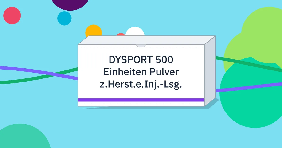 Symbolbild: Packung mit der Aufschrift DYSPORT 500 Einheiten Pulver z.Herst.e.Inj.-Lsg. (PZN 03962521) – Verfügbarkeit und Bezug in Apotheken in Frankfurt am Main