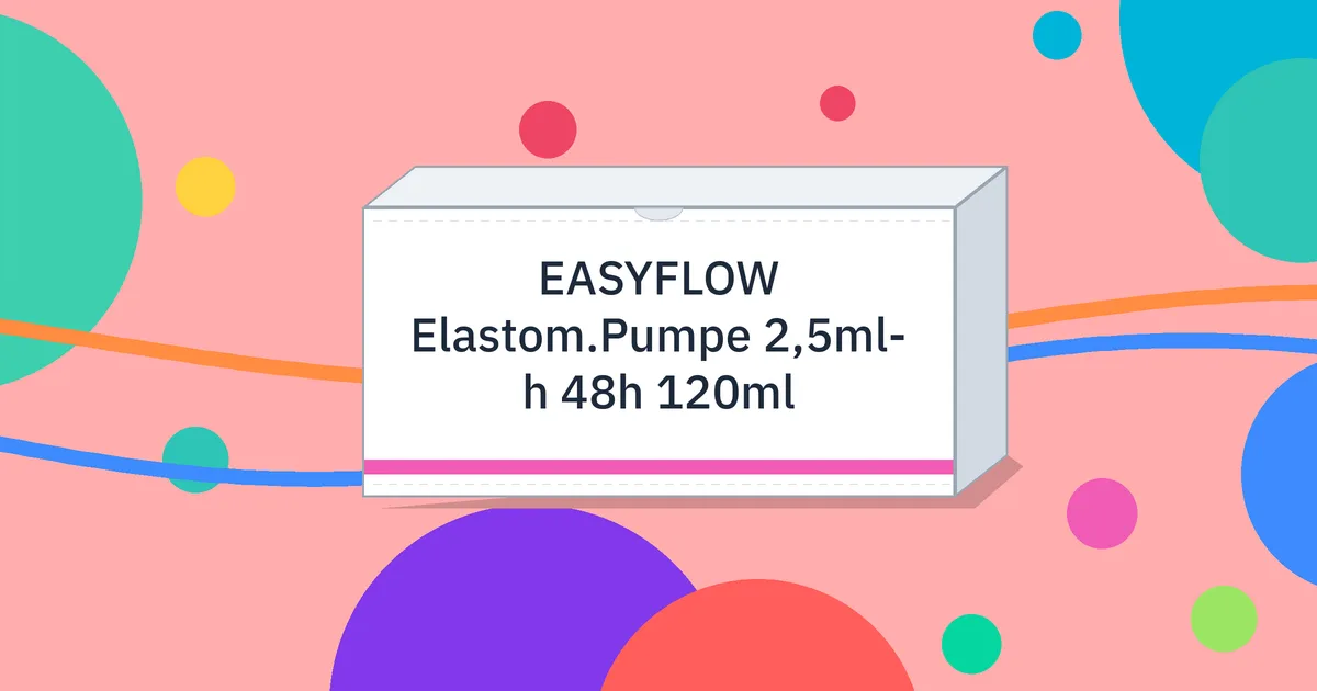 Symbolbild: Packung mit der Aufschrift EASYFLOW Elastom.Pumpe 2,5ml-h 48h 120ml (PZN 18095490) – Verfügbarkeit und Bezug in Apotheken in Frankfurt am Main