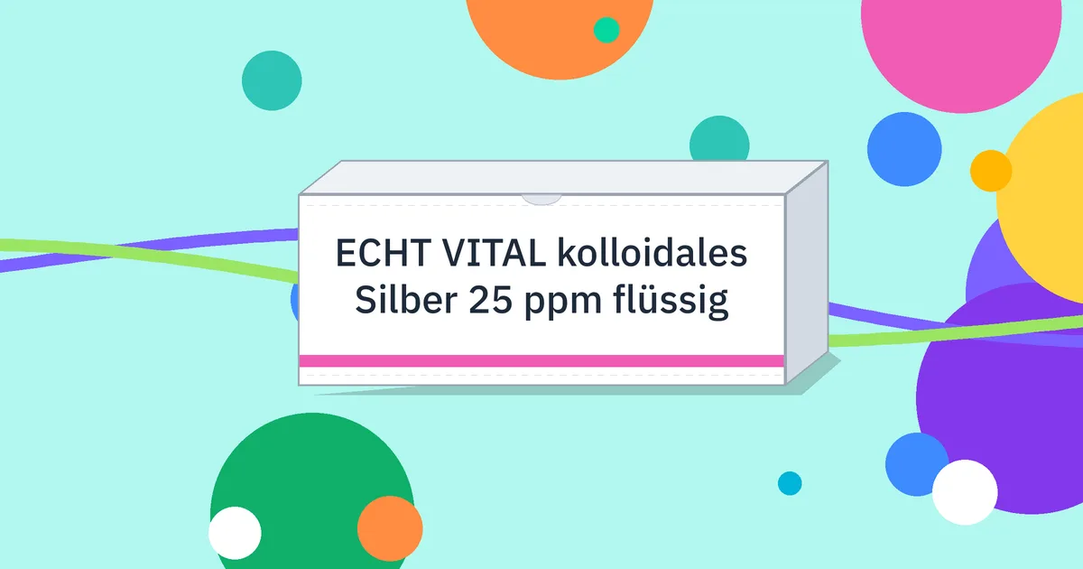 Symbolbild: Packung mit der Aufschrift ECHT VITAL kolloidales Silber 25 ppm flüssig (PZN 16761468) – Verfügbarkeit und Bezug in Apotheken in Frankfurt am Main