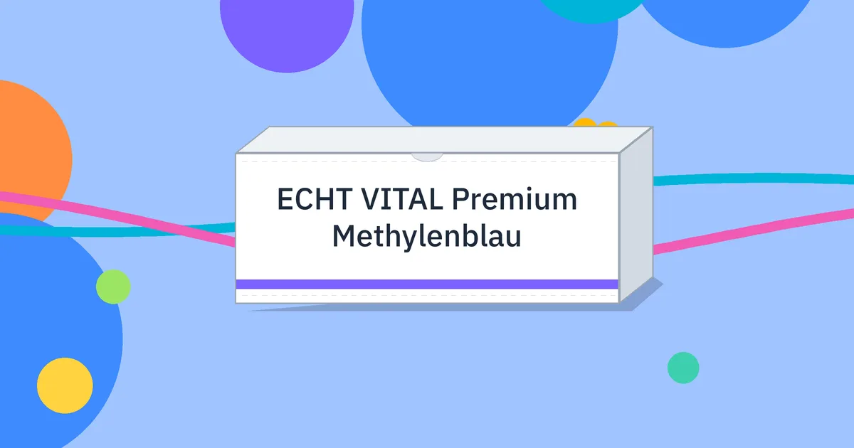 Symbolbild: Packung mit der Aufschrift ECHT VITAL Premium Methylenblau (PZN 20041202) – Verfügbarkeit und Bezug in Apotheken in Frankfurt am Main
