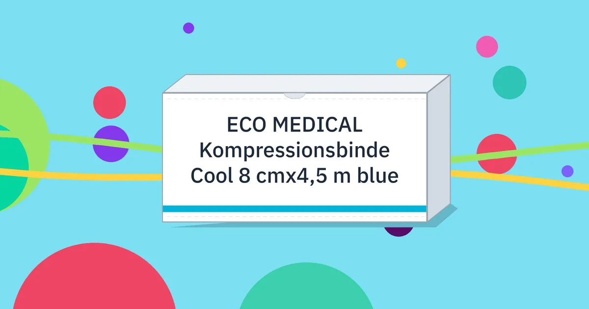 Symbolbild: Packung mit der Aufschrift ECO MEDICAL Kompressionsbinde Cool 8 cmx4,5 m blue (PZN 13241969) – Verfügbarkeit und Bezug in Apotheken in Frankfurt am Main