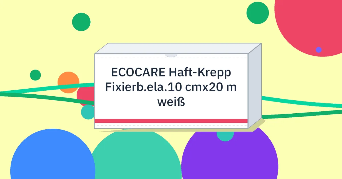 Symbolbild: Packung mit der Aufschrift ECOCARE Haft-Krepp Fixierb.ela.10 cmx20 m weiß (PZN 11518645) – Verfügbarkeit und Bezug in Apotheken in Frankfurt am Main