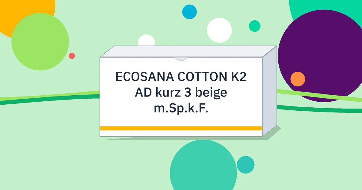 Symbolbild: Packung mit der Aufschrift ECOSANA COTTON K2 AD kurz 3 beige m.Sp.k.F. (PZN 16947612) – Verfügbarkeit und Bezug in Apotheken in Frankfurt am Main