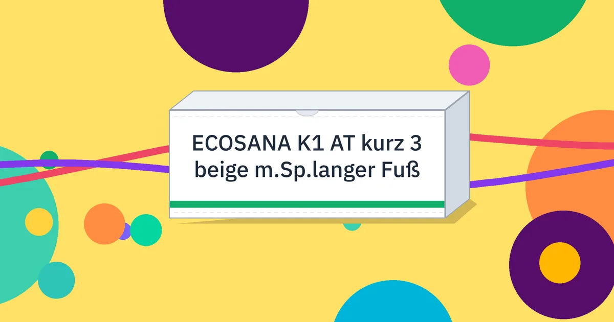 Symbolbild: Packung mit der Aufschrift ECOSANA K1 AT kurz 3 beige m.Sp.langer Fuß (PZN 04731634) – Verfügbarkeit und Bezug in Apotheken in Frankfurt am Main