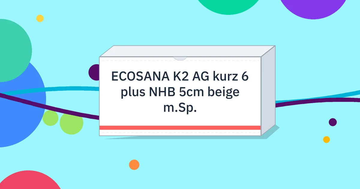 Symbolbild: Packung mit der Aufschrift ECOSANA K2 AG kurz 6 plus NHB 5cm beige m.Sp. (PZN 01515048) – Verfügbarkeit und Bezug in Apotheken in Frankfurt am Main
