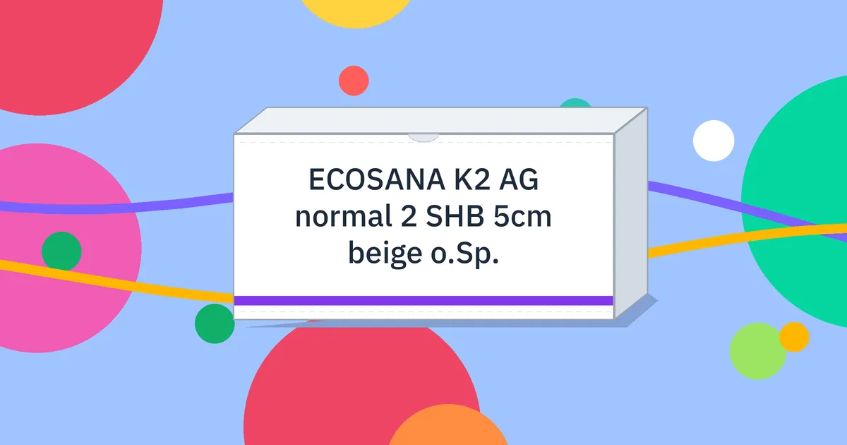 Symbolbild: Packung mit der Aufschrift ECOSANA K2 AG normal 2 SHB 5cm beige o.Sp. (PZN 01390687) – Verfügbarkeit und Bezug in Apotheken in Frankfurt am Main