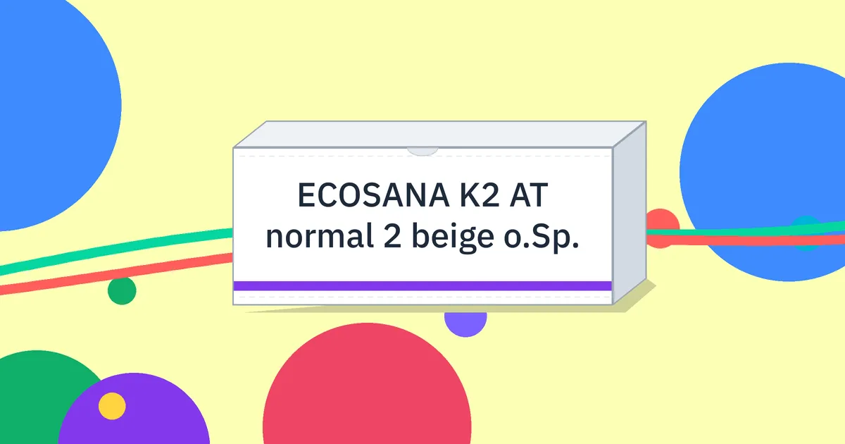 Symbolbild: Packung mit der Aufschrift ECOSANA K2 AT normal 2 beige o.Sp. (PZN 01551564) – Verfügbarkeit und Bezug in Apotheken in Frankfurt am Main