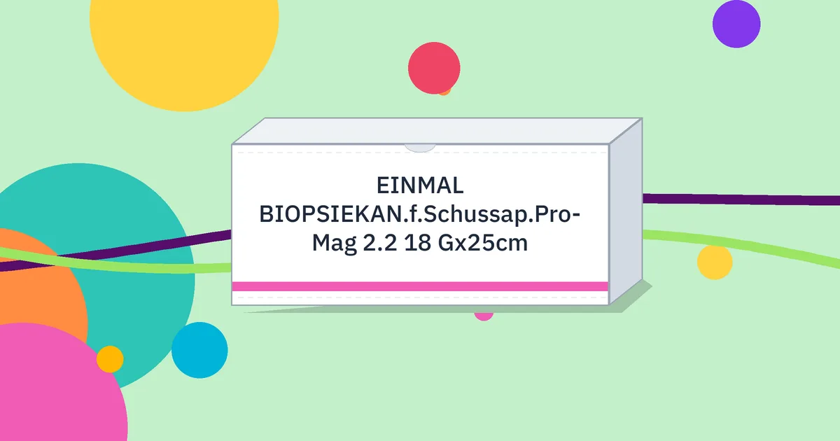 Symbolbild: Packung mit der Aufschrift EINMAL BIOPSIEKAN.f.Schussap.Pro-Mag 2.2 18 Gx25cm (PZN 00282642) – Verfügbarkeit und Bezug in Apotheken in Frankfurt am Main