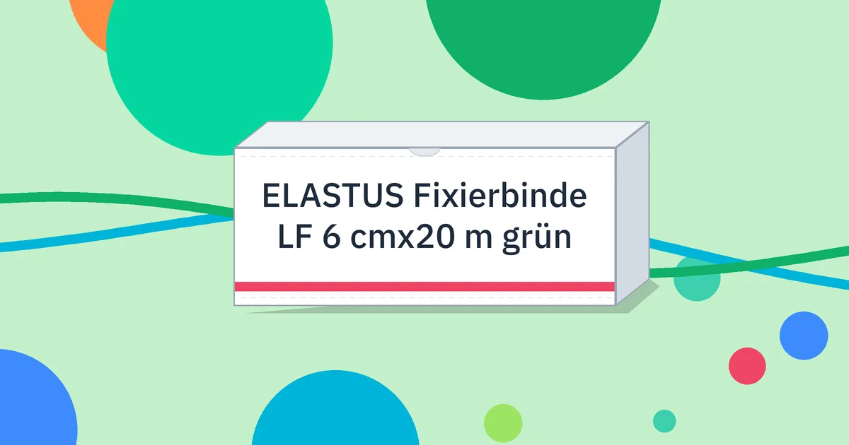 Symbolbild: Packung mit der Aufschrift ELASTUS Fixierbinde LF 6 cmx20 m grün (PZN 12855356) – Verfügbarkeit und Bezug in Apotheken in Frankfurt am Main