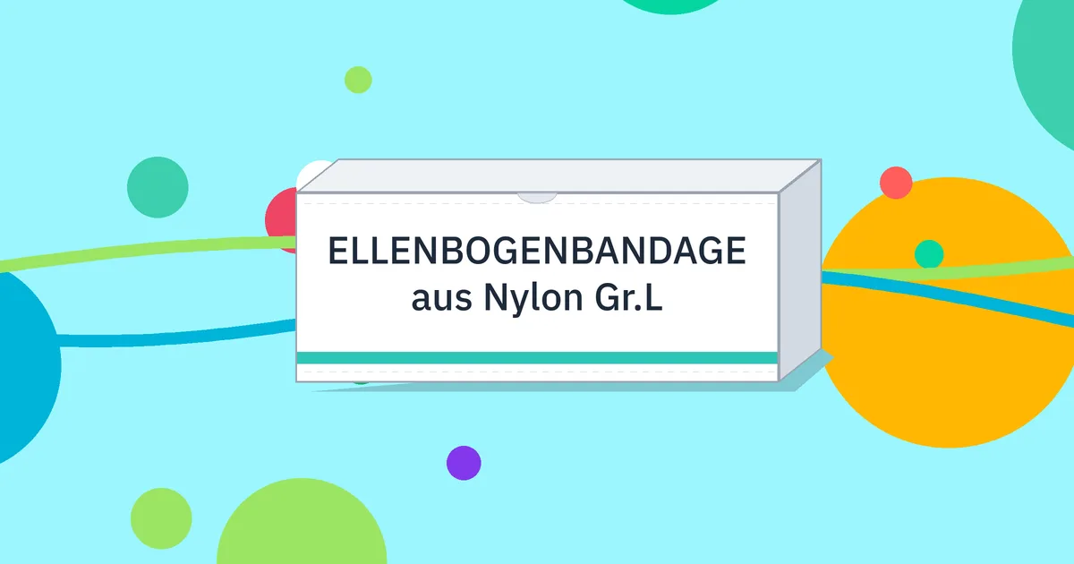Symbolbild: Packung mit der Aufschrift ELLENBOGENBANDAGE aus Nylon Gr.L (PZN 13057852) – Verfügbarkeit und Bezug in Apotheken in Frankfurt am Main