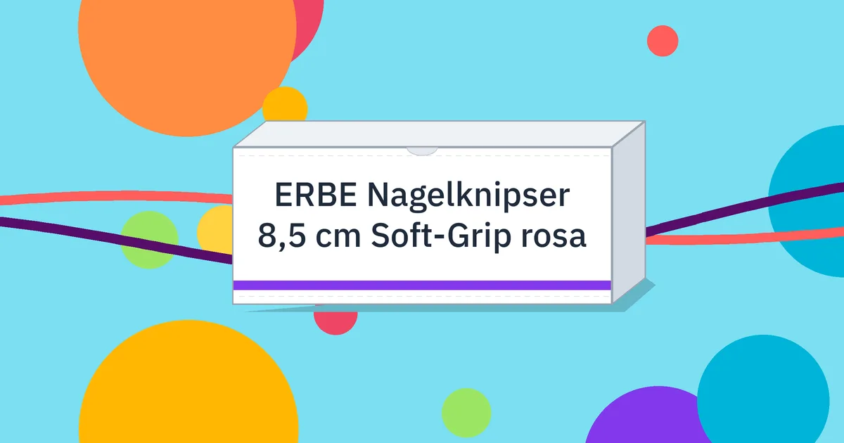 Symbolbild: Packung mit der Aufschrift ERBE Nagelknipser 8,5 cm Soft-Grip rosa (PZN 20052803) – Verfügbarkeit und Bezug in Apotheken in Frankfurt am Main