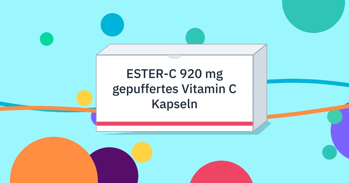 Symbolbild: Packung mit der Aufschrift ESTER-C 920 mg gepuffertes Vitamin C Kapseln (PZN 15738289) – Verfügbarkeit und Bezug in Apotheken in Frankfurt am Main