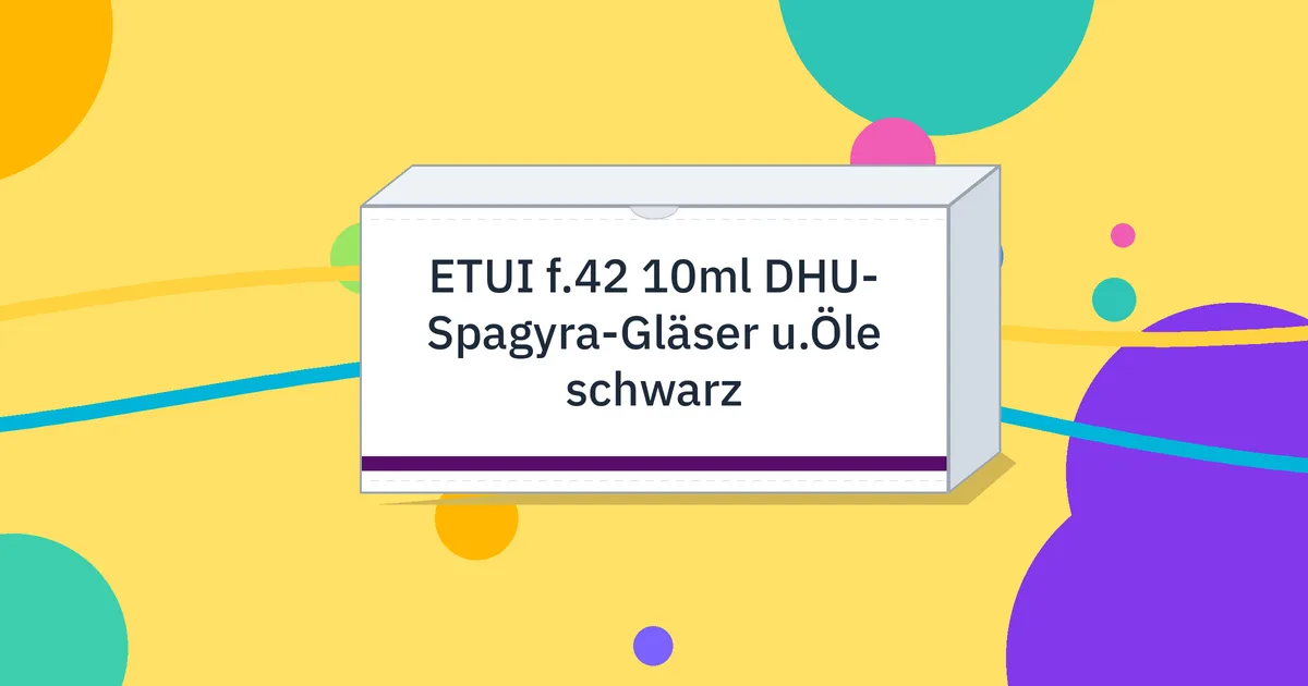 Symbolbild: Packung mit der Aufschrift ETUI f.42 10ml DHU-Spagyra-Gläser u.Öle schwarz (PZN 19171201) – Verfügbarkeit und Bezug in Apotheken in Frankfurt am Main