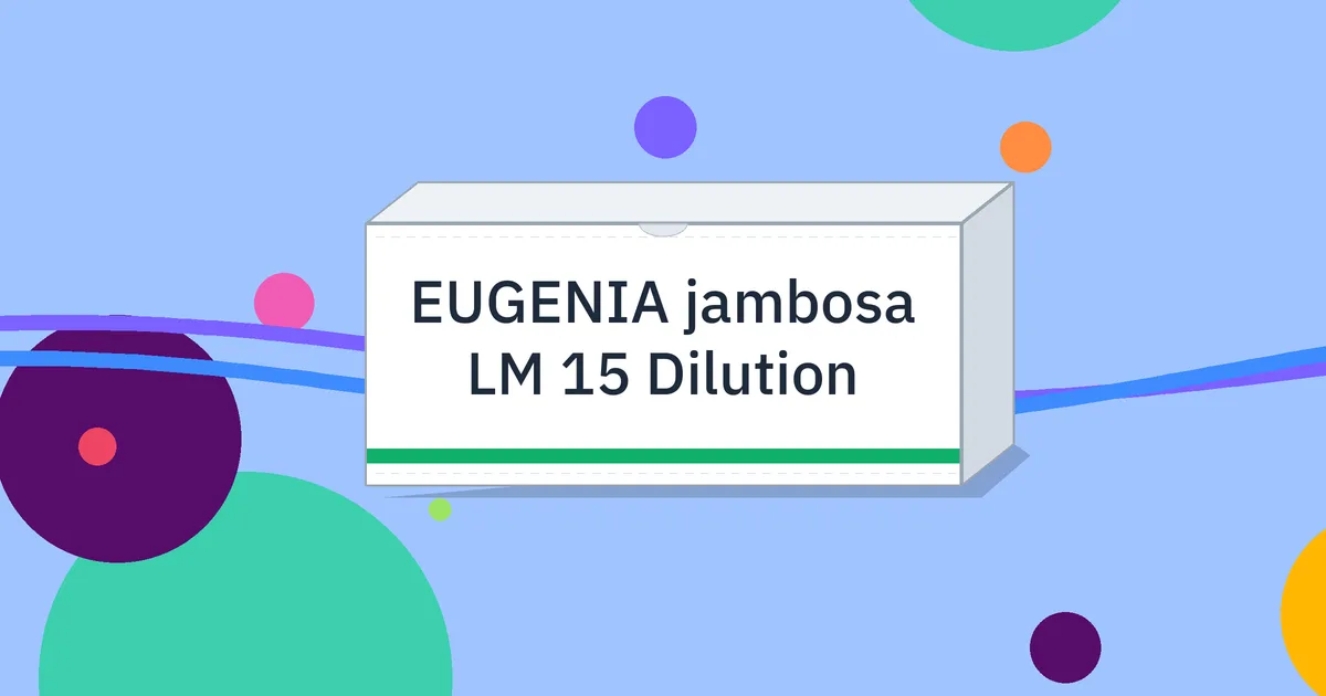 Symbolbild: Packung mit der Aufschrift EUGENIA jambosa LM 15 Dilution (PZN 13480958) – Verfügbarkeit und Bezug in Apotheken in Frankfurt am Main