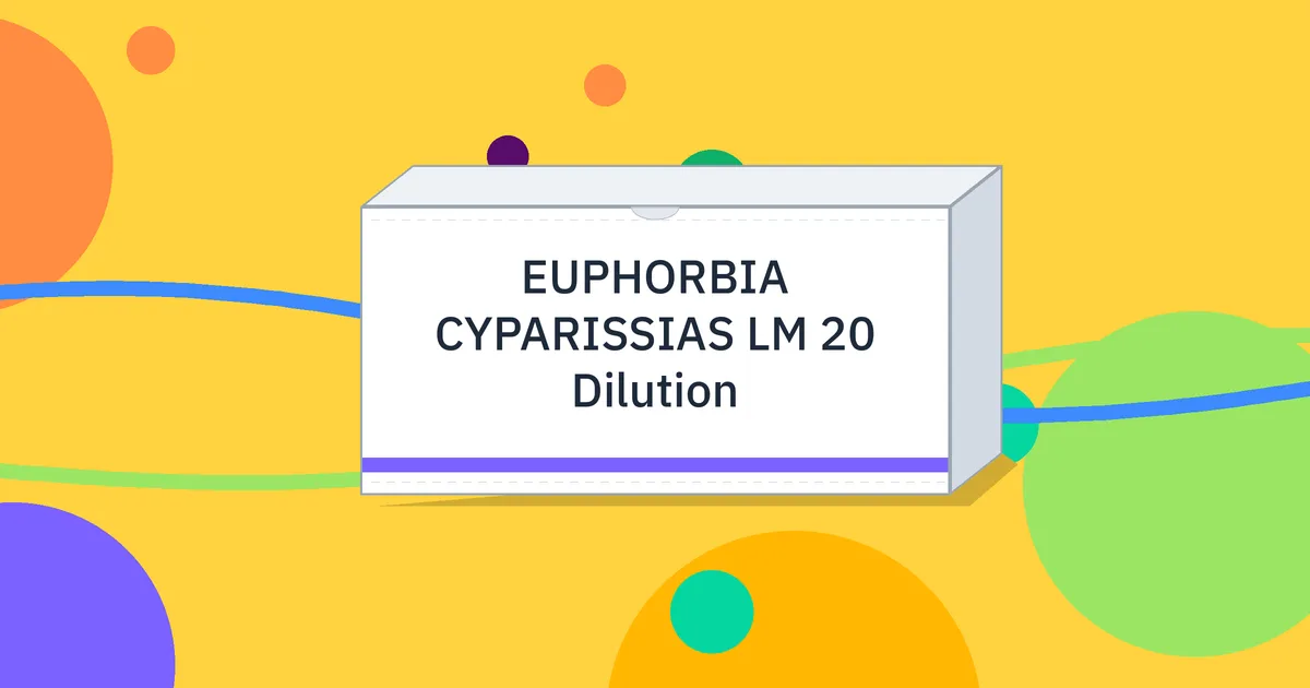 Symbolbild: Packung mit der Aufschrift EUPHORBIA CYPARISSIAS LM 20 Dilution (PZN 13481952) – Verfügbarkeit und Bezug in Apotheken in Frankfurt am Main