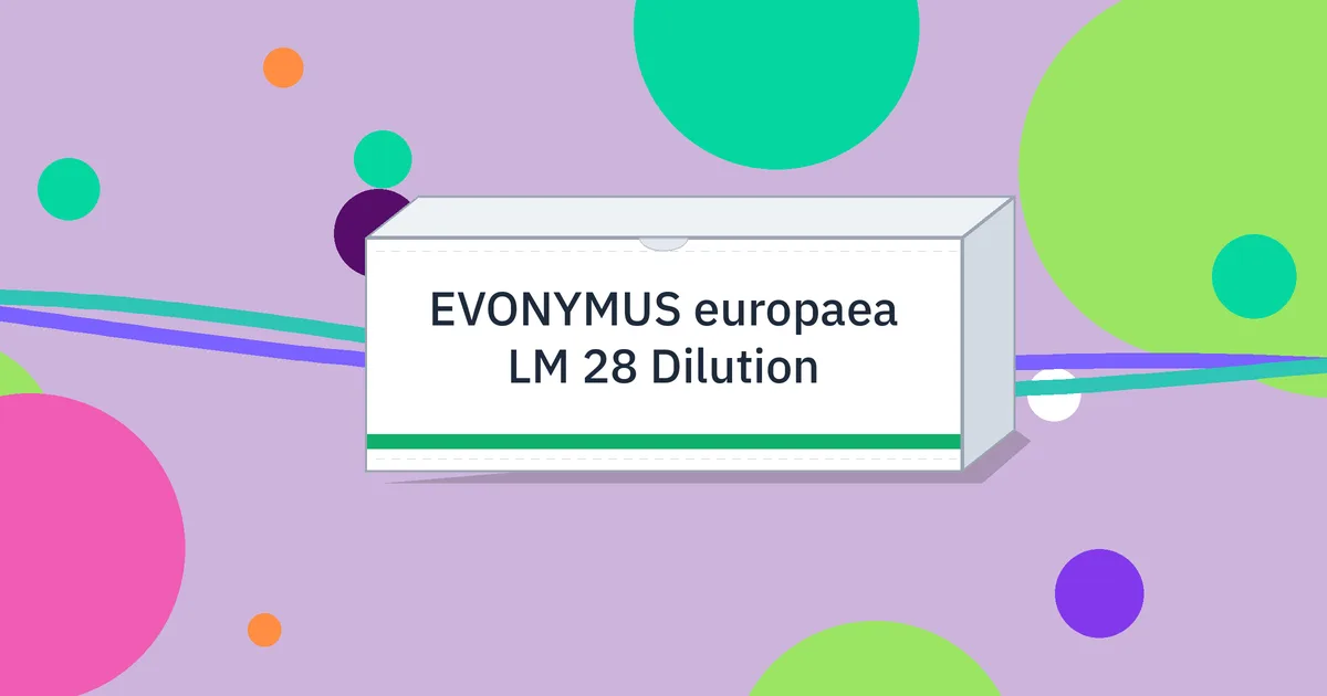 Symbolbild: Packung mit der Aufschrift EVONYMUS europaea LM 28 Dilution (PZN 13484815) – Verfügbarkeit und Bezug in Apotheken in Frankfurt am Main