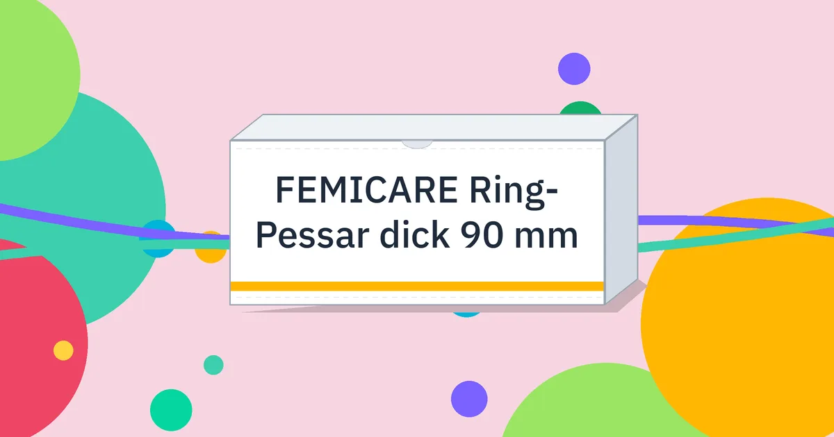 Symbolbild: Packung mit der Aufschrift FEMICARE Ring-Pessar dick 90 mm (PZN 19336234) – Verfügbarkeit und Bezug in Apotheken in Frankfurt am Main