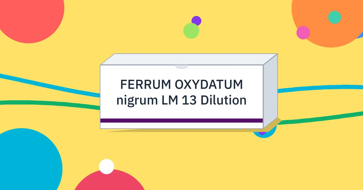 Symbolbild: Packung mit der Aufschrift FERRUM OXYDATUM nigrum LM 13 Dilution (PZN 12851217) – Verfügbarkeit und Bezug in Apotheken in Frankfurt am Main