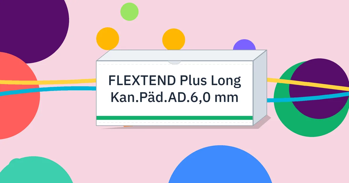 Symbolbild: Packung mit der Aufschrift FLEXTEND Plus Long Kan.Päd.AD.6,0 mm (PZN 09217132) – Verfügbarkeit und Bezug in Apotheken in Frankfurt am Main