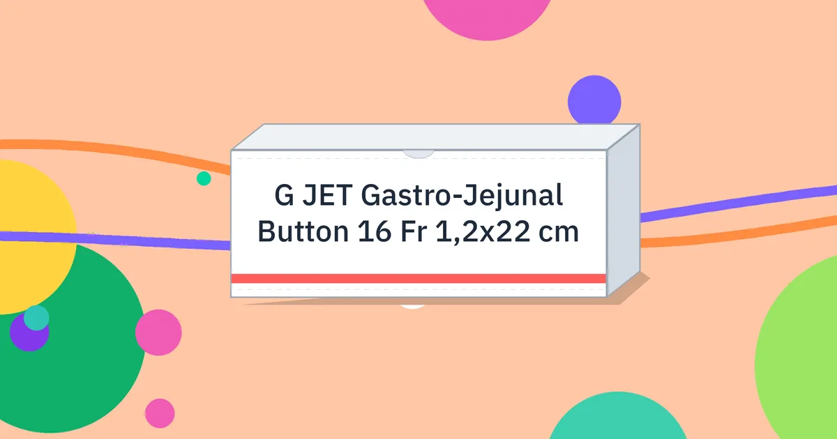 Symbolbild: Packung mit der Aufschrift G JET Gastro-Jejunal Button 16 Fr 1,2x22 cm (PZN 14342945) – Verfügbarkeit und Bezug in Apotheken in Frankfurt am Main