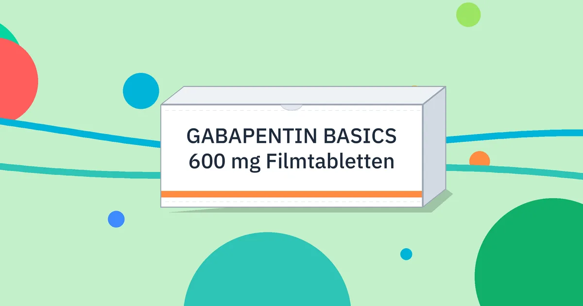 Symbolbild: Packung mit der Aufschrift GABAPENTIN BASICS 600 mg Filmtabletten (PZN 01072332) – Verfügbarkeit und Bezug in Apotheken in Frankfurt am Main