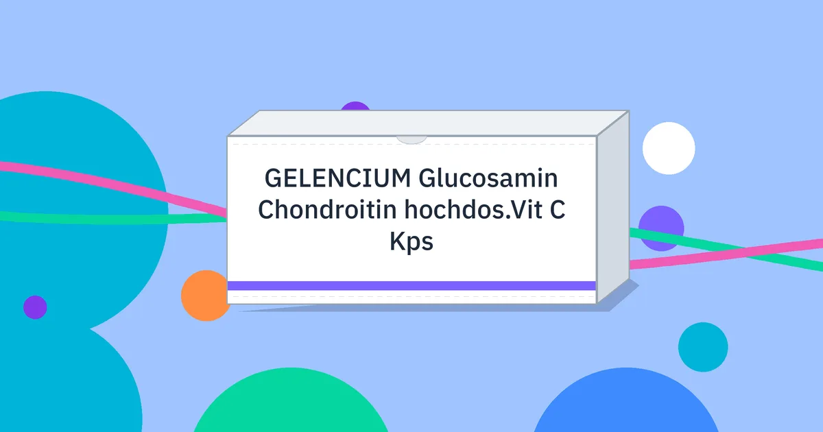 Symbolbild: Packung mit der Aufschrift GELENCIUM Glucosamin Chondroitin hochdos.Vit C Kps (PZN 18438518) – Verfügbarkeit und Bezug in Apotheken in Frankfurt am Main