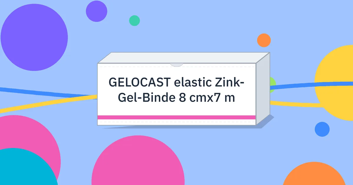 Symbolbild: Packung mit der Aufschrift GELOCAST elastic Zink-Gel-Binde 8 cmx7 m (PZN 00062521) – Verfügbarkeit und Bezug in Apotheken in Frankfurt am Main