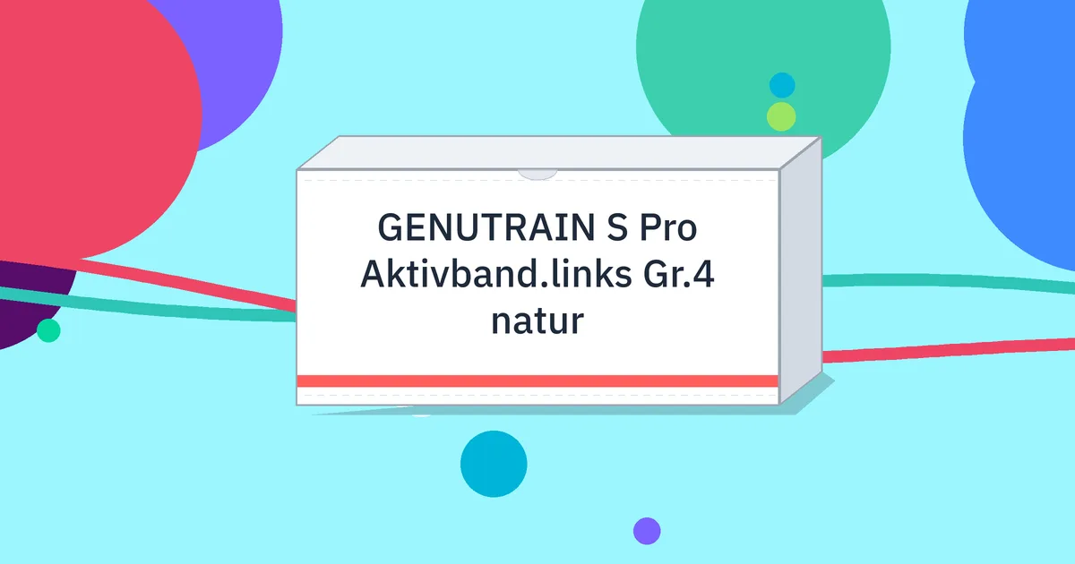 Symbolbild: Packung mit der Aufschrift GENUTRAIN S Pro Aktivband.links Gr.4 natur (PZN 09337043) – Verfügbarkeit und Bezug in Apotheken in Frankfurt am Main