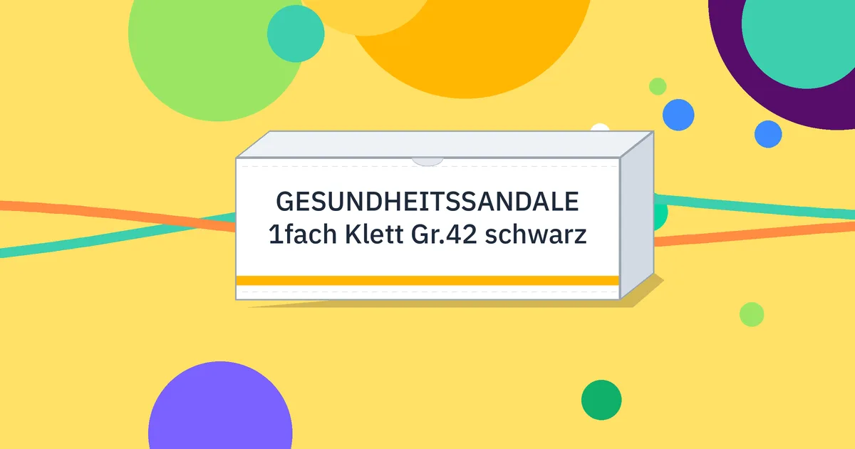Symbolbild: Packung mit der Aufschrift GESUNDHEITSSANDALE 1fach Klett Gr.42 schwarz (PZN 13921061) – Verfügbarkeit und Bezug in Apotheken in Frankfurt am Main