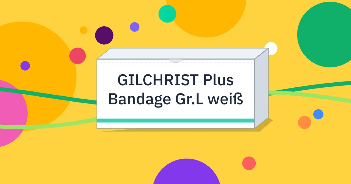 Symbolbild: Packung mit der Aufschrift GILCHRIST Plus Bandage Gr.L weiß (PZN 04911454) – Verfügbarkeit und Bezug in Apotheken in Frankfurt am Main