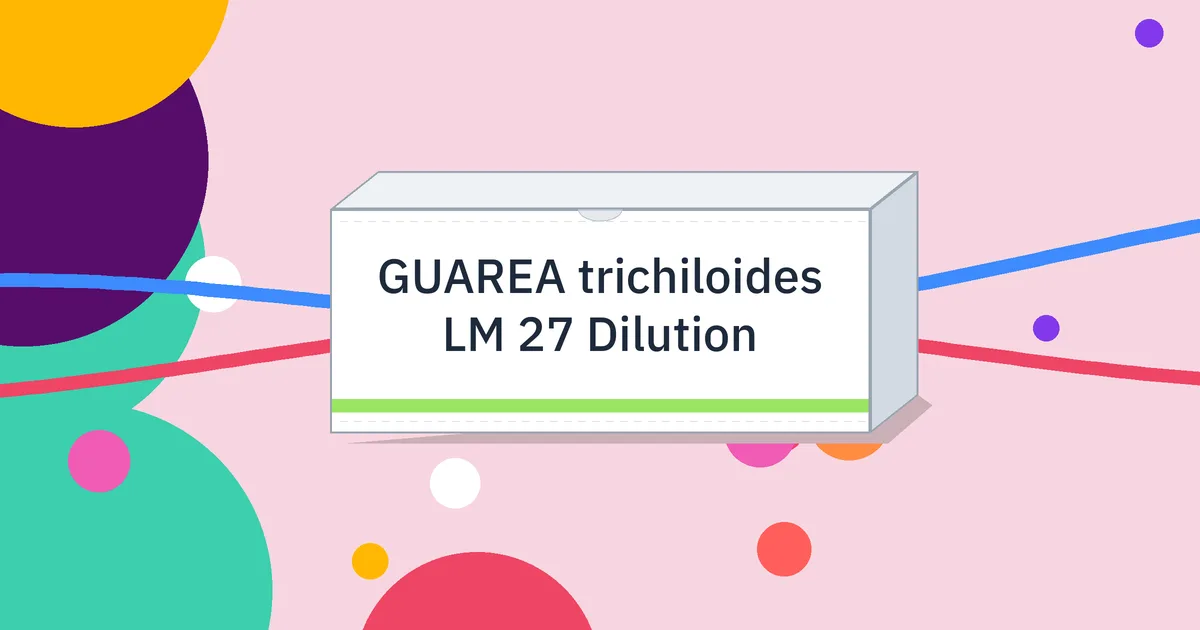 Symbolbild: Packung mit der Aufschrift GUAREA trichiloides LM 27 Dilution (PZN 13548596) – Verfügbarkeit und Bezug in Apotheken in Frankfurt am Main