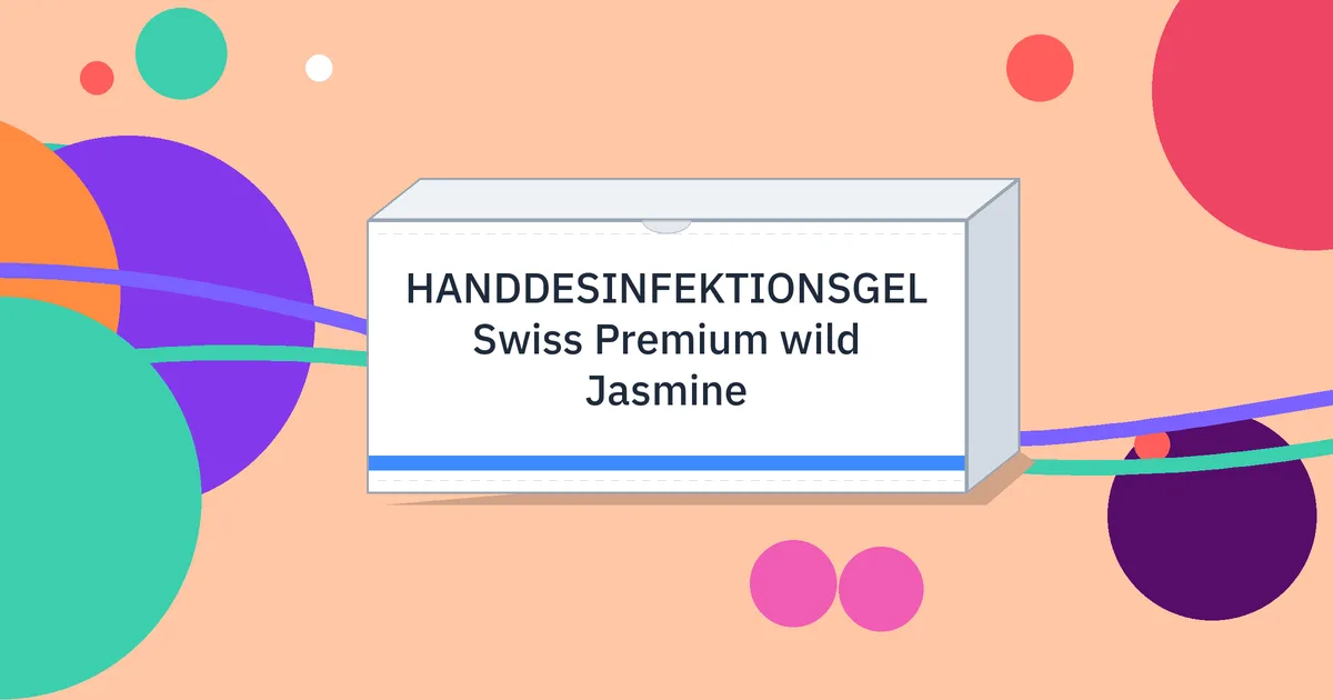 Symbolbild: Packung mit der Aufschrift HANDDESINFEKTIONSGEL Swiss Premium wild Jasmine (PZN 18053669) – Verfügbarkeit und Bezug in Apotheken in Frankfurt am Main