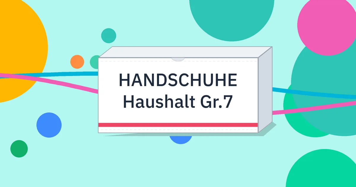 Symbolbild: Packung mit der Aufschrift HANDSCHUHE Haushalt Gr.7 (PZN 01728034) – Verfügbarkeit und Bezug in Apotheken in Frankfurt am Main