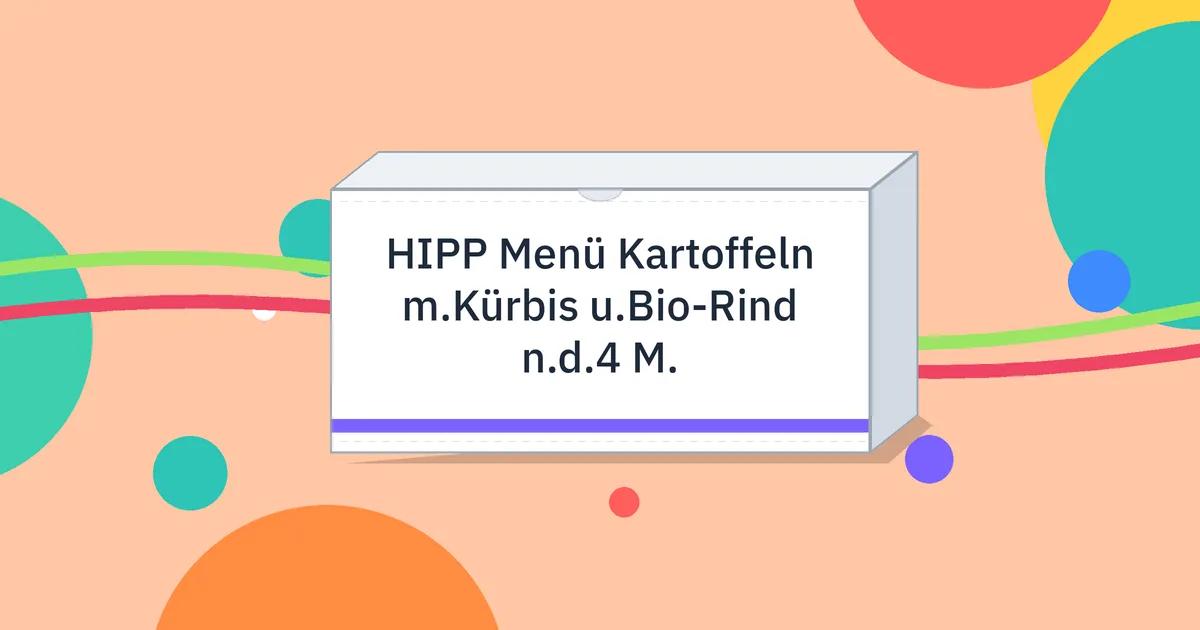 Symbolbild: Packung mit der Aufschrift HIPP Menü Kartoffeln m.Kürbis u.Bio-Rind n.d.4 M. (PZN 04399565) – Verfügbarkeit und Bezug in Apotheken in Frankfurt am Main