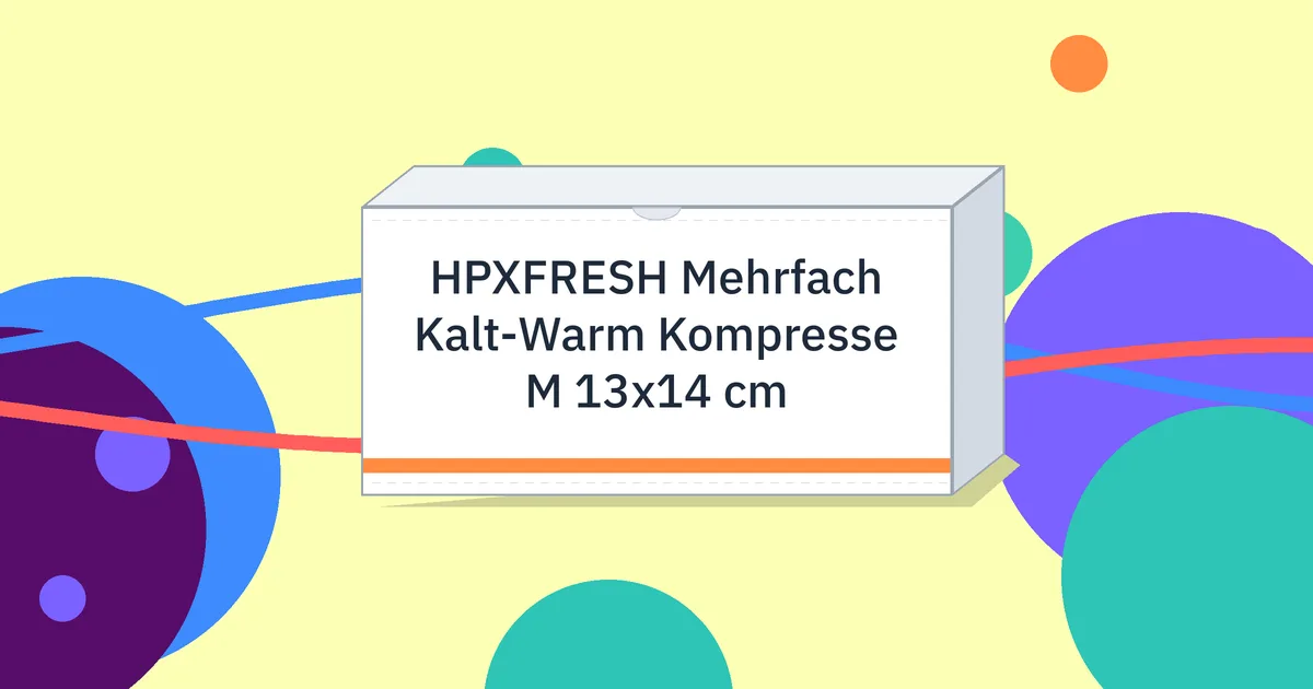 Symbolbild: Packung mit der Aufschrift HPXFRESH Mehrfach Kalt-Warm Kompresse M 13x14 cm (PZN 15628796) – Verfügbarkeit und Bezug in Apotheken in Frankfurt am Main