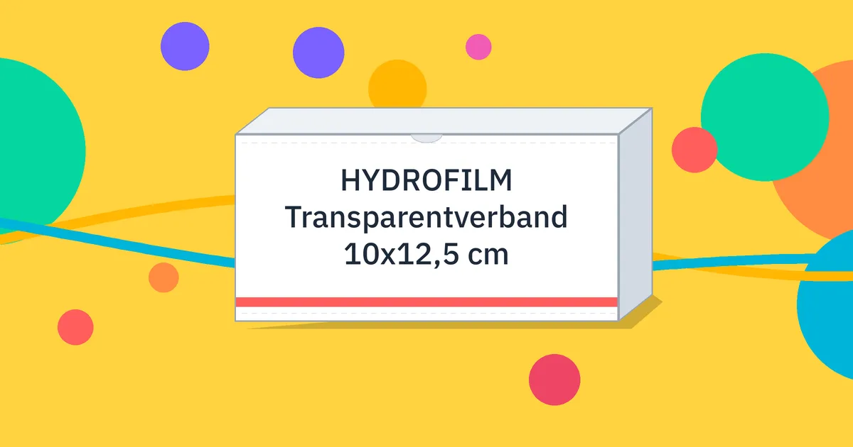 Symbolbild: Packung mit der Aufschrift HYDROFILM Transparentverband 10x12,5 cm (PZN 10185590) – Verfügbarkeit und Bezug in Apotheken in Frankfurt am Main