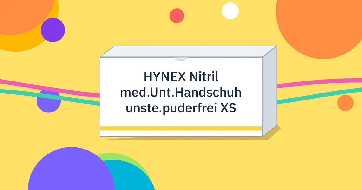 Symbolbild: Packung mit der Aufschrift HYNEX Nitril med.Unt.Handschuh unste.puderfrei XS (PZN 20193521) – Verfügbarkeit und Bezug in Apotheken in Frankfurt am Main