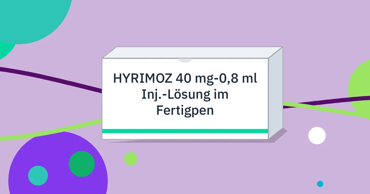 Symbolbild: Packung mit der Aufschrift HYRIMOZ 40 mg-0,8 ml Inj.-Lösung im Fertigpen (PZN 15870161) – Verfügbarkeit und Bezug in Apotheken in Frankfurt am Main