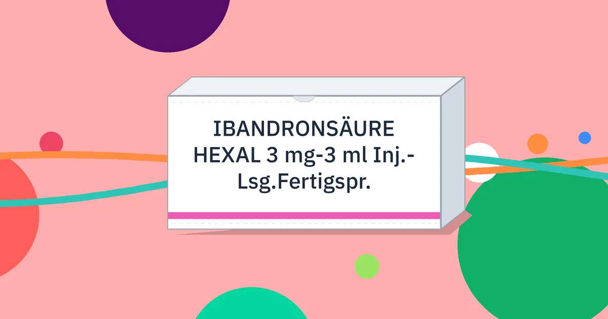 Symbolbild: Packung mit der Aufschrift IBANDRONSÄURE HEXAL 3 mg-3 ml Inj.-Lsg.Fertigspr. (PZN 08480910) – Verfügbarkeit und Bezug in Apotheken in Frankfurt am Main