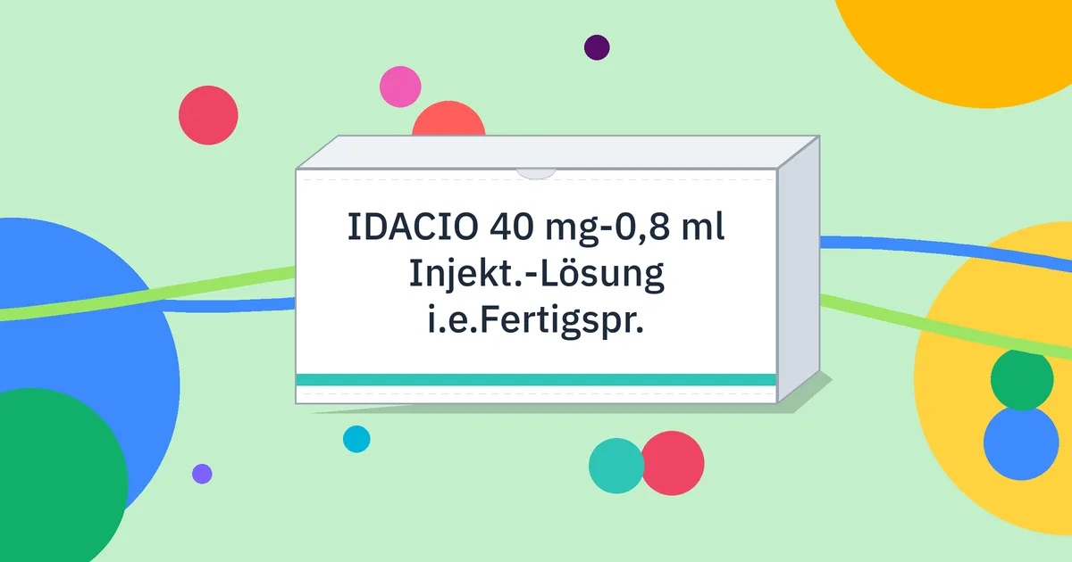 Symbolbild: Packung mit der Aufschrift IDACIO 40 mg-0,8 ml Injekt.-Lösung i.e.Fertigspr. (PZN 15396239) – Verfügbarkeit und Bezug in Apotheken in Frankfurt am Main