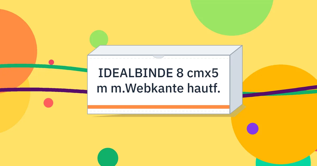 Symbolbild: Packung mit der Aufschrift IDEALBINDE 8 cmx5 m m.Webkante hautf. (PZN 01720386) – Verfügbarkeit und Bezug in Apotheken in Frankfurt am Main