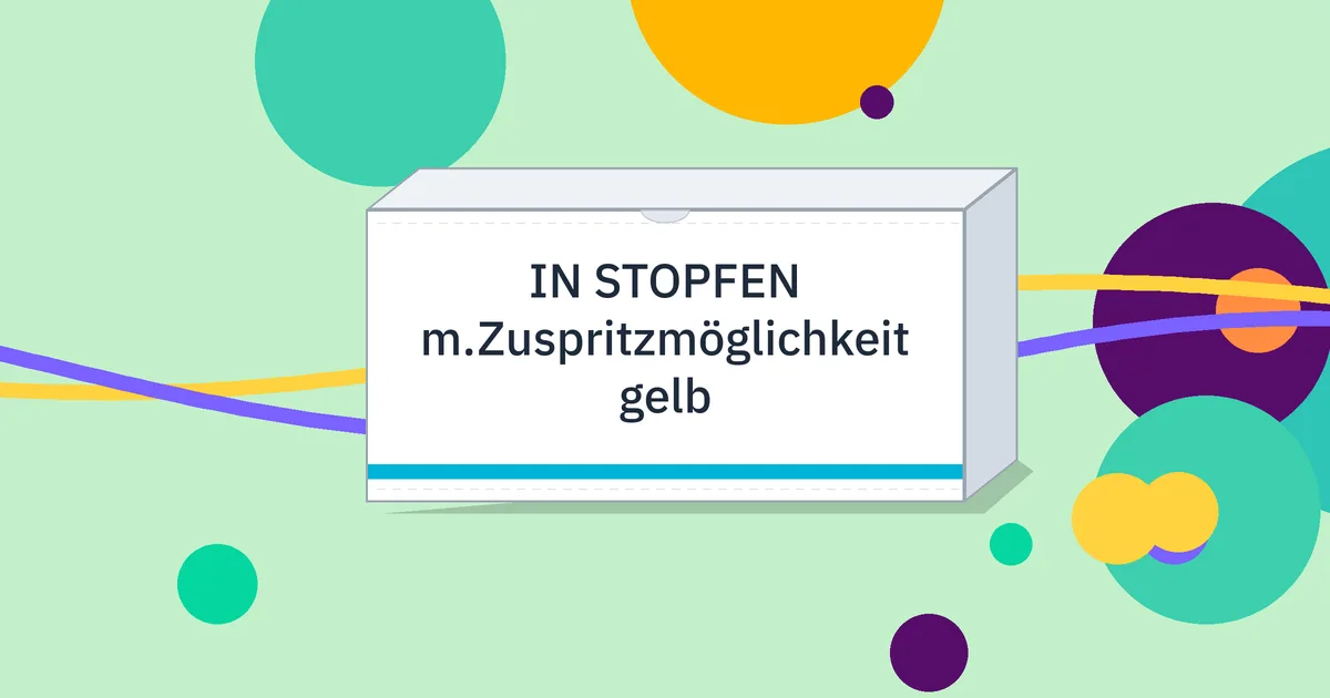 Symbolbild: Packung mit der Aufschrift IN STOPFEN m.Zuspritzmöglichkeit gelb (PZN 13846425) – Verfügbarkeit und Bezug in Apotheken in Frankfurt am Main