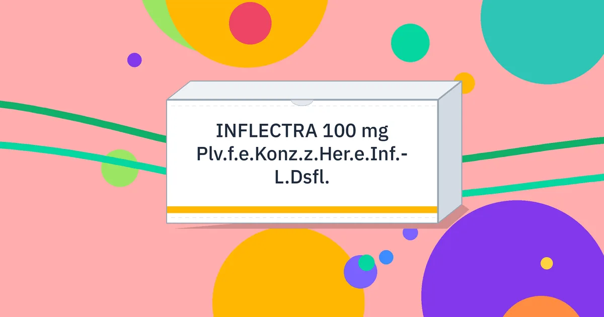 Symbolbild: Packung mit der Aufschrift INFLECTRA 100 mg Plv.f.e.Konz.z.Her.e.Inf.-L.Dsfl. (PZN 11144191) – Verfügbarkeit und Bezug in Apotheken in Frankfurt am Main