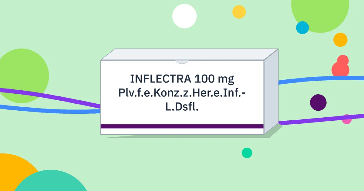 Symbolbild: Packung mit der Aufschrift INFLECTRA 100 mg Plv.f.e.Konz.z.Her.e.Inf.-L.Dsfl. (PZN 11155929) – Verfügbarkeit und Bezug in Apotheken in Frankfurt am Main