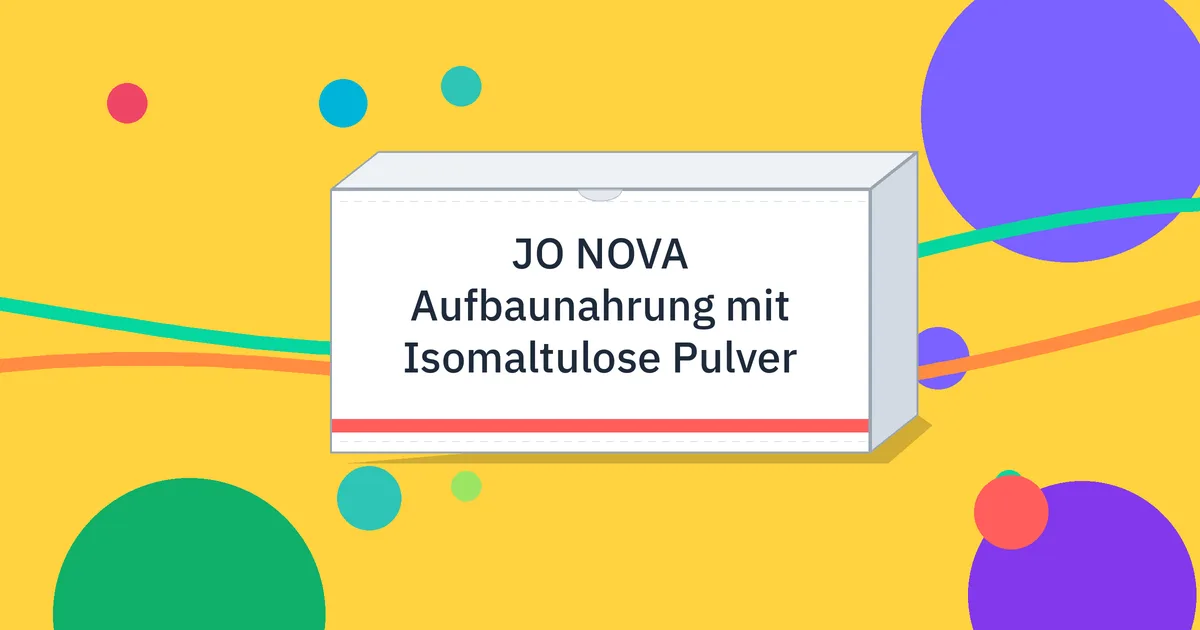 Symbolbild: Packung mit der Aufschrift JO NOVA Aufbaunahrung mit Isomaltulose Pulver (PZN 16233841) – Verfügbarkeit und Bezug in Apotheken in Frankfurt am Main